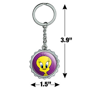 Looney Tunes Tweety Bird Chrome Plated Metal Pop Cap Bottle Opener Keychain Key Ring