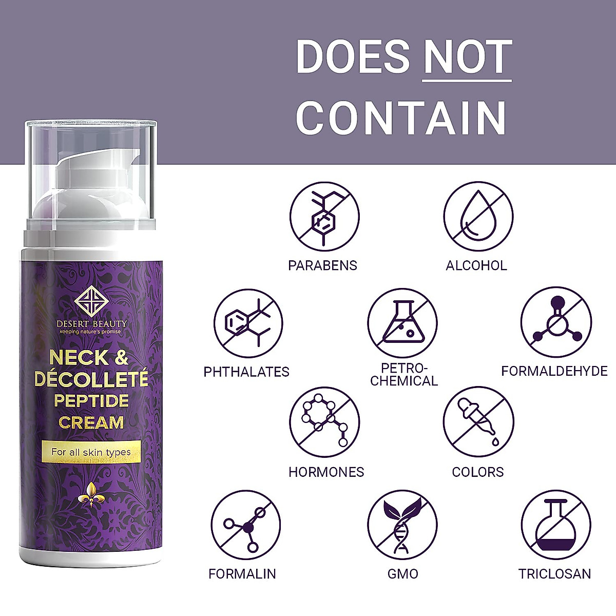 Desert Beauty Neck Firming Cream, Anti Aging Moisturizer for Neck & Décolleté (3.38 oz / 100ml Large Bottle) | Advanced Stem Cell + Collagen Formula For Tightening & Lifting Sagging Skin