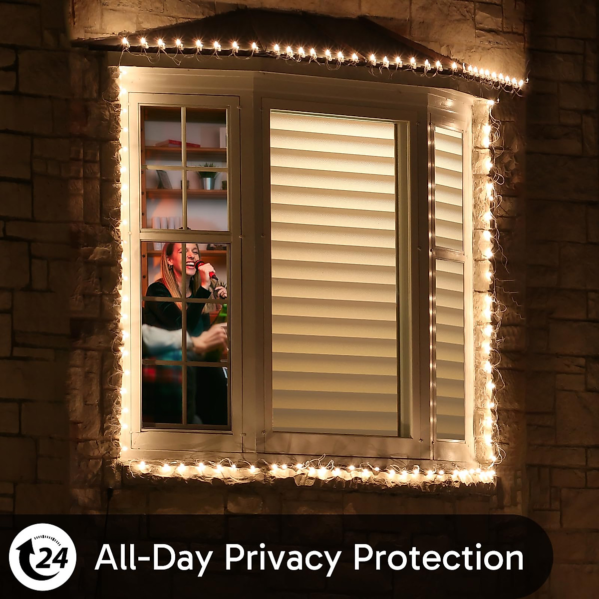 rabbitgoo Window Privacy Film Frosted Glass Film for Bathroom, Non Adhesive Static Cling Removable Window Sticker for Home Office, Anti-UV Opaque Coverings, Blinds Pattern, 17.5 x 78.7 inches