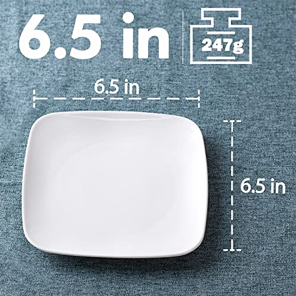 DELLING Appetizer Plates - 6.5 in Ceramic Small Plates for Dessert -Square Serving Plates - White Kitchen Dinnerware Dishes Set for Snacks, Appetizer, Side Dishes- Serving Platter Set of 6