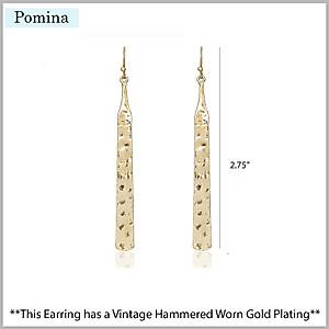 POMINA Gold Long Vertical Linear Bar Dangle Drop Earrings Hammered Gold Geometric Link Dangling Fashion Earrings for Women