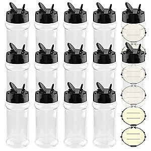 TUZAZO 3 oz Clear Plastic Spice Jar with Shaker Lids and Labels, Empty Spice Jars Bottles Plastic Seasoning Containers for Storing Spice, Herbs and Seasoning Powders (14 Pack)