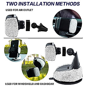 LOVYNO Bling Car Phone Holder,Bling Crystal Car Phone Mount , with One More Air Vent Base, Universal Cell Phone Holder for Dashboard,Windshield and Air Vent (White)