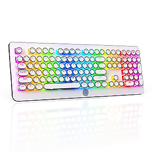 STOGA Retro Mechanical Keyboard, Typewriter Keyboard, RGB Gaming Keyboard with RGB Backlit, Wired White Keyboard with Round Keycaps and Multimedia Keys for Gaming/Office(108 Keys, Brown Switch)