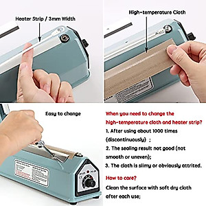 12 inch Impulse Heat Sealer Packing Bags Closer Sealing Machine Copper Transformer Manual for Food Storage Plastic Mylar Shrink Wrap Bags with Extra Fuse Replace Elements