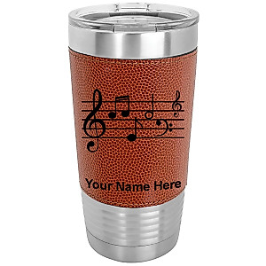 LaserGram 20oz Vacuum Insulated Tumbler Mug, Music Staff, Personalized Engraving Included (Faux Leather, Basketball Style)