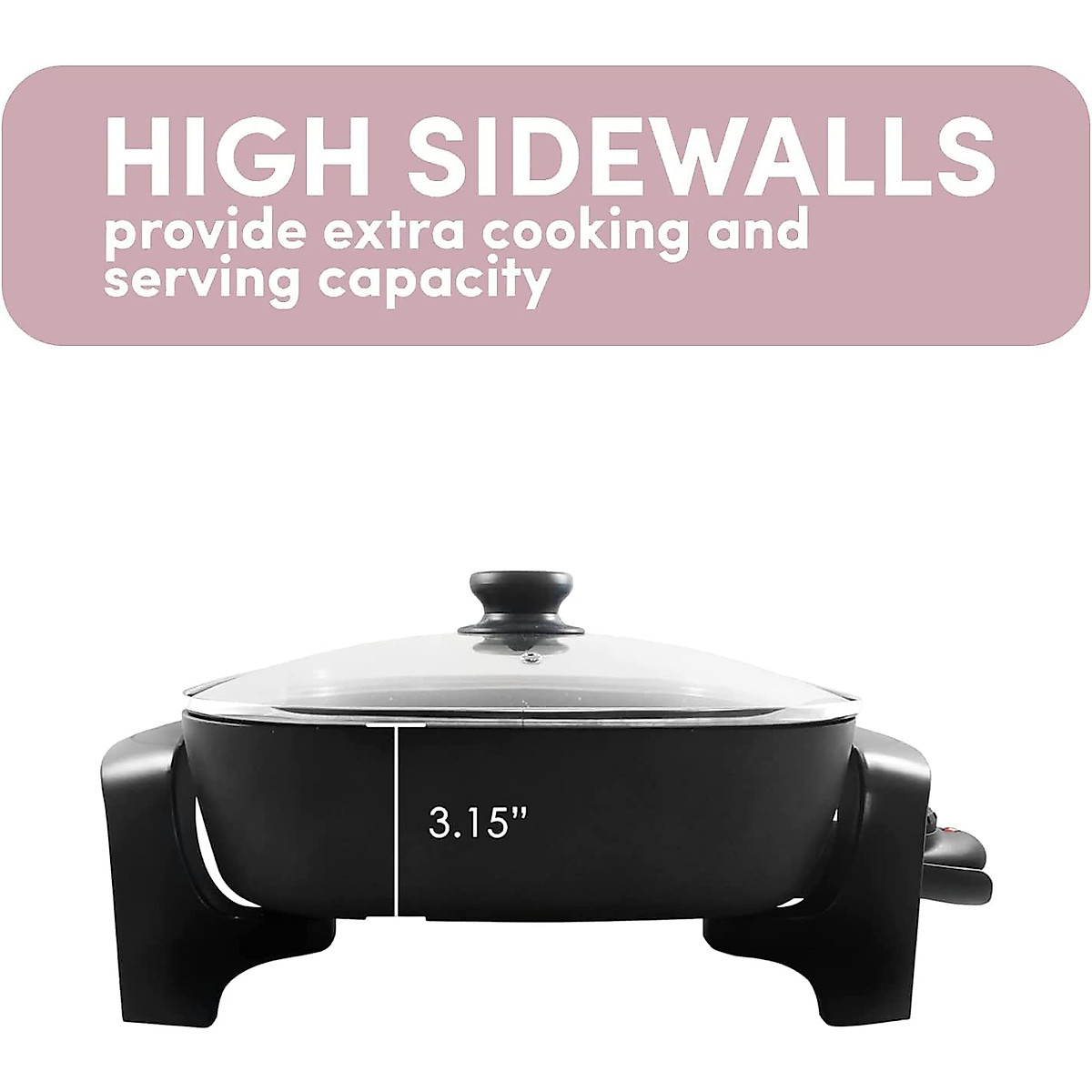 Nonstick Extra Deep Electric Skillet - with Glass Vented Lid, Serves 4 to 6 People (7.5Qt.)