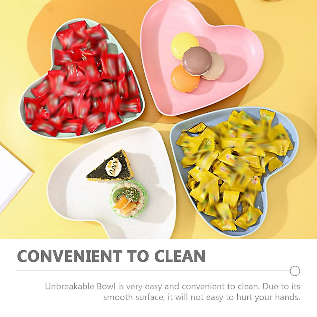 Hemoton Heart Shaped Dinner Plate: 4 Pcs Unbreakable Dinner Plates Snacks Salad Plates Candy Dish Appetizers Platter Steak Serving Plate for Party| Picnic| Camping| BBQ