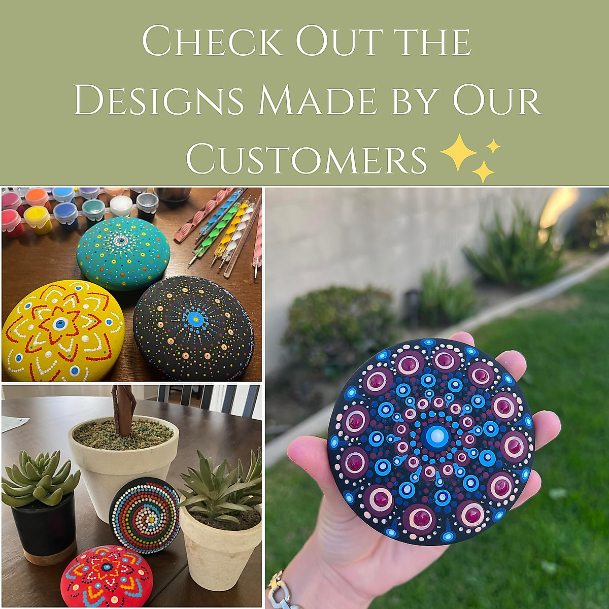 Mandala Rock Painting Kit - Mandala Dotting Tools Kit - Large Wooden Rocks for Painting, Mandala Stencils, Acrylic Paints, Dotting Tools for Painting Rocks - Mandala Dot Art Kit for Adults & Kids