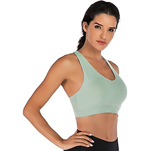 RUNNING GIRL Sports Bra for Women, Criss-Cross Back Padded Strappy Sports Bras Medium Support Yoga Bra with Removable Cups(WX2353D.Green.L)