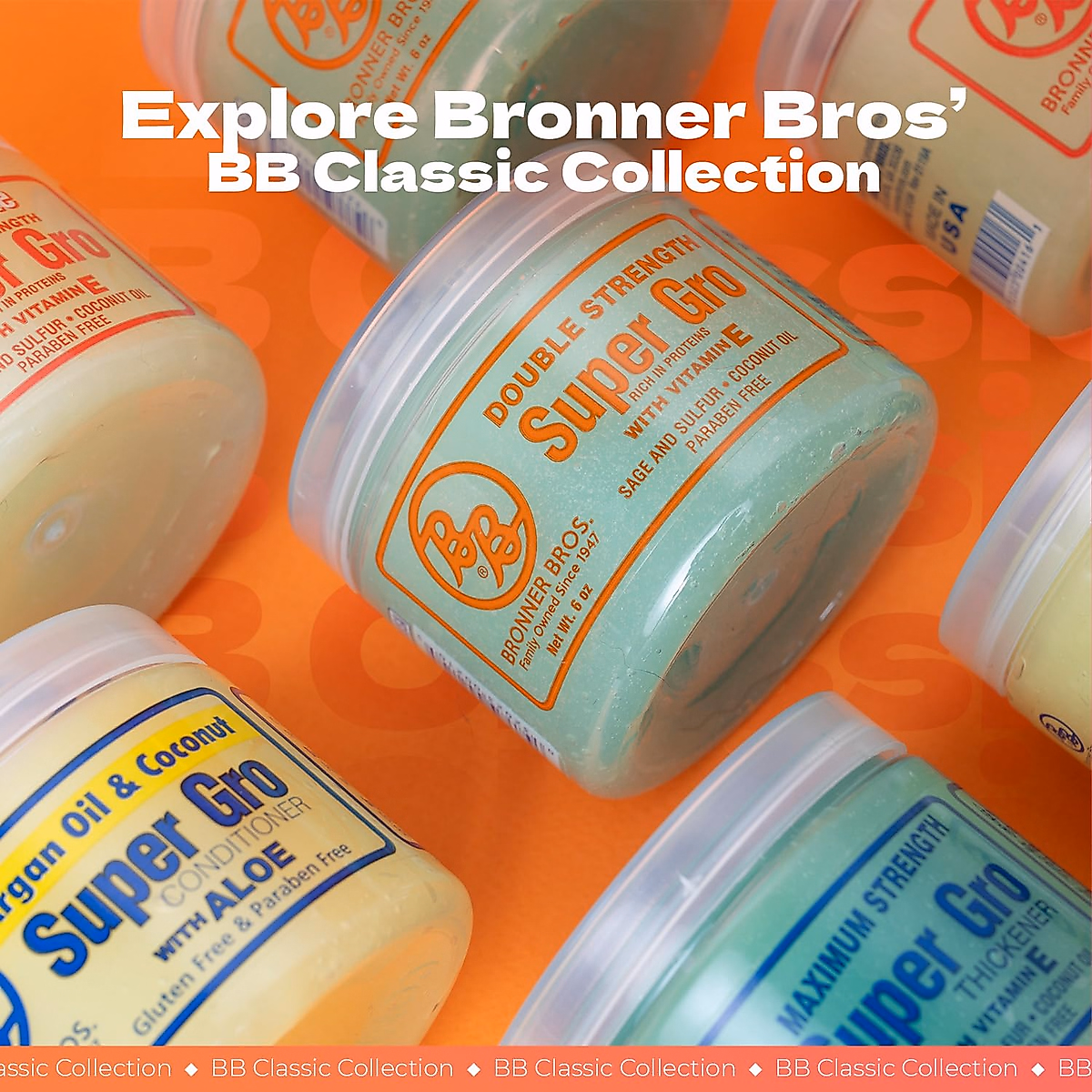 Bronner Bros Argan Oil & Coconut Super Gro - Hair Gel for Dry Itchy Scalp Treatment, Moisturizer, Reduces Dryness & Split-Ends - Made with Vitamin A, E, D, Sage, Argan Oil & Coconut Oil - 6 oz