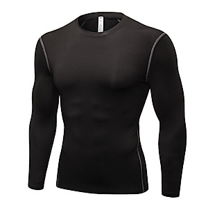 CARGFM Men's Long Sleeve Compression Shirts Gym Athletic Gym Undershirts Active Baselayer Sport Top Shirt Black