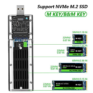 AOJUE M.2 NVME SSD Enclosure Adapter, USB 3.1 Gen 2 (10 Gbps)(USB3.0 Compatible) to NVME PCI-E M-Key Solid State Drive External Enclosure (Fits only NVMe PCIe 2242/2260/2280)-DM201PUA (Black)