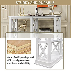 Livavege Console 3-Tier Open Storage, Narrow Sofa Entry Way w/Wood X-Shaped Frame, Entrance Tables for Small Space, Living Room, Entryway, Foyer, Hallway, Office, White