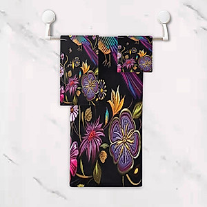 Flradish Hummingbirds Flowers Towels 3 Pack Bath Towels for Bathroom Set Soft Cotton Highly Absorbent Lightweight & Quickdry Towel Set 1 Bath Towel,1 Hand Towel,1 Washclothe