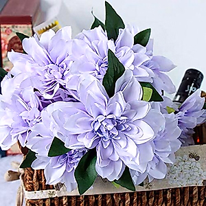 10 Heads Dahlia Fake Flowers Artificial Dahlia Flowers Faux Flowers for Home Wedding Party Office Supplies (Purple)