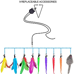 Interactive Cat Toys Set Teaser Feather Wand, Hanging Door Toy & Multiple Attachments - Telescopic Cat Fishing Pole Toy for Kitten