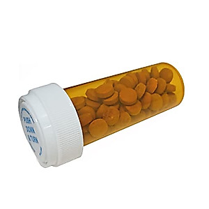 Empty Pill Bottle Vials 16 Dram (2 oz) with Push Down Caps [Pack of 5] Amber Pharmaceutical Prescription Dispensing Bottles with Safety lids with Child Resistant Caps - Plastic Medicine Bottles (5)