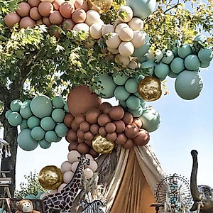 Monlot Sage Green Brown Balloon Garland Kit 135 Pcs Woodland Baby Shower Decorations Safari Balloon Arch Metallic Gold Nude Matte Balloons for Baby Shower Jungle Birthday Party Decorations