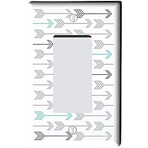 Seafoam Green and Grey Arrow Print Pattern Light Switch Plate and Outlet Covers/Arrows Woodland Forest Nursery Wall Decor for Baby (Single Rocker GFCI)