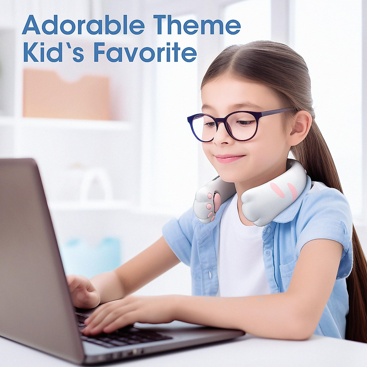 Cute Neck Fan for Kids, Teens, Women, Personal Fans Blow Cold Air for Girls Boys 4-14, Battery Rechargeable,Ultra Quiet Bladeless Turbo, 3 Speeds Portable Fan Hand Free, White