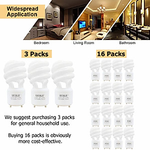UNITEDLUX 13Watt T2 Spiral CFL GU24 2 Prong Light Bulb Base 2700K 900lm 120v 60Hz Light Bulb- Mini Twist Lock Spiral -Self Ballasted Compact Fluorescent Soft White Pack of 3