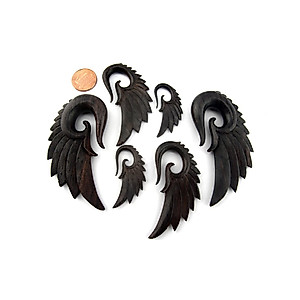 Urban Body Jewelry Pair of 2 Gauge (2G - 6mm) Sono Wood Angel Wing Spiral Plugs