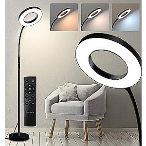 vividstarry Modern LED Floor Lamp with Remote & Touch Control, 2700K-6500K Bright Dimmable Floor Reading Lamp for Living Room/Bedroom/Office, Gooseneck Task Lights 10-100% Brightness Adjustable,Timer