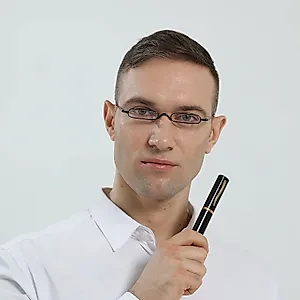 DXYXYO Slim Pocket Reading Glasses Men 2 Pack, Womens Compact Small Metal Readers with Portable Case, 2.0+ Black and Grey