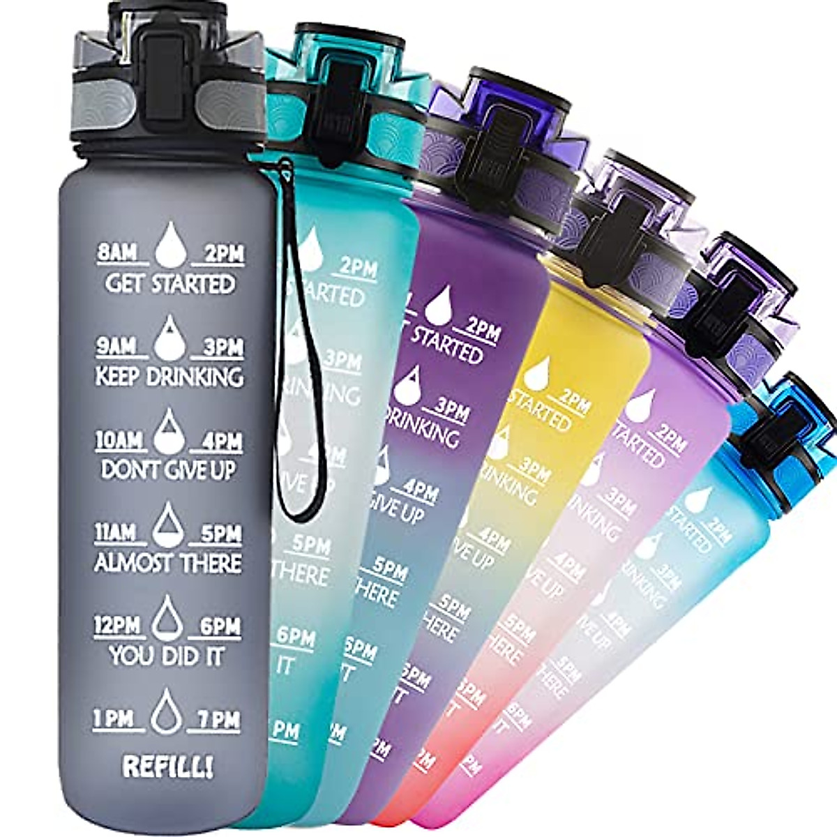 TACGEA Water Bottle 32oz, Motivational Sports Water Bottle with Time Marker to Drink, BPA Free and Leakproof, for Outdoor Fitness Sports and Office, Grey