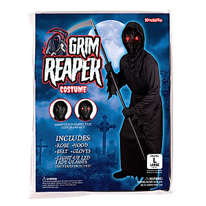 Kangaroo Black Grim Reaper Costume for Kids – Phantom Costume with Glowing Red Eyes - Cosplay Night Reaper Robe - Kids Halloween Costume, Cosplay, Role Play, Themed Parties for Boys and Girls