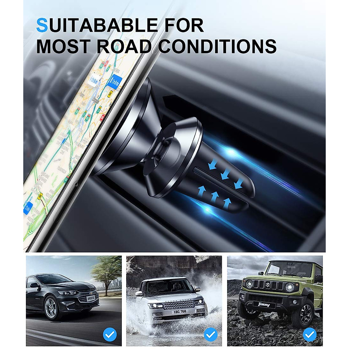 Humixx[8 Built-in Magnets Magnetic Phone Holders for Your Car [Durable ＆ Sturdy] Magnetic Phone Holder Mount for car 360° Rotation Car Vent Clip Fit for iPhone Samsung ＆ All Phones, Black