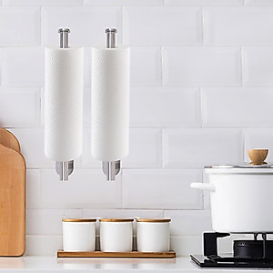 Foyou Paper Towel Holder Under Cabinett Countertop Wall Mount for Kitchen Bathroom Pantry Sink Countertop Counter,SUS304 Stainless Steel PaperTowel Rack Self Adhesive or Drilling,Silvery