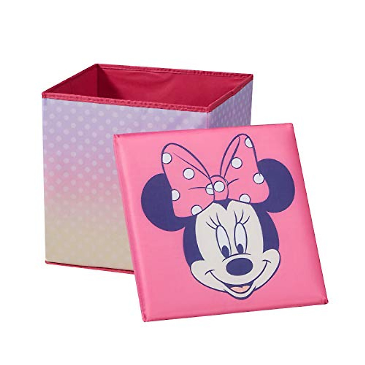 Idea Nuova Disney Minnie Mouse 3 Piece Collapsible Storage Set with Collapsible Ottoman, Bin and Figural Dome Pop Up Hamper, Pink