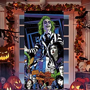 Scary Creepy Halloween Door Cover Classic Movie Role Photo Backdrop Horror Party Decorations and Supplies for Home-71×35''
