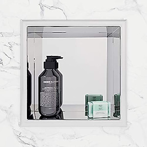 Shower Niche – NO TILE NEEDED 12" x 12" Polished Chrome Single Shelf Organizer, Square – Best Modern In Wall Bathroom Accessory for Shower or Tub Storage | Nook Insert Holds Soap, Bottles, Toiletries