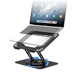 meatanty Laptop Stand, Ergonomic 360° Swivel Laptop Stand for Desk, Adjustable Metal Computer Stand, Foldable and Portable Laptop Riser Holder for MacBook, iPad Pro, 10-17" Laptops - Black