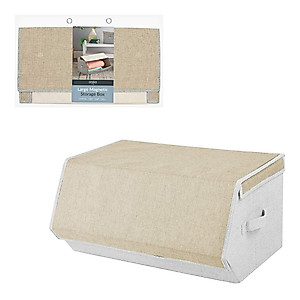 Anika 66819 Stackable Storage Box with Magnetic Secured Lid-25x35x50cm-Cream, Canvas, Cream, Large
