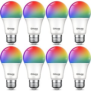Ghome Smart Lightbulbs, A19 E26 ColorChangingLedBulbWorks with Alexa, Google Home, App & Voice Control, 2.4Ghz WiFiOnly, 800 lumensDimmable RGB Warm White Smart Home Lighting Bulb, 4 Count(Pack of 2)