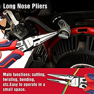 WORKPRO 4-Piece Pliers Set, Premium CR-V Construction Pliers Tool Sets Including Long Nose, Diagonal Cutting, Groove Joint and Slip Joint Pliers（Red）