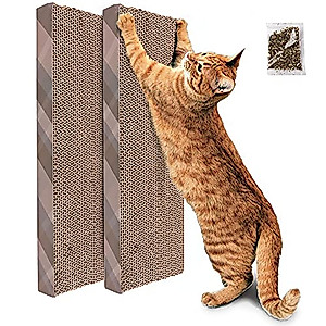 PrimePets Cat Scratcher Cardboard, 2 Pack Recycle Corrugated Cat Scratching Pad, Reversible Kitty Scratch Board Sofa Bed Lounge for Furniture Protector, Catnip Included