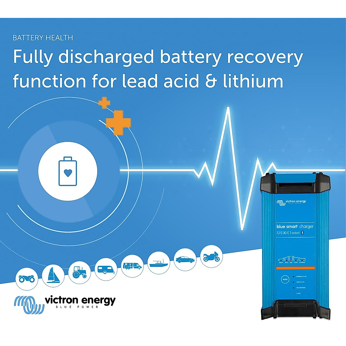 Victron Energy Blue Smart IP22 12-Volt 30 amp 120VAC, Single Output Battery Charger NEMA 5-15, Bluetooth