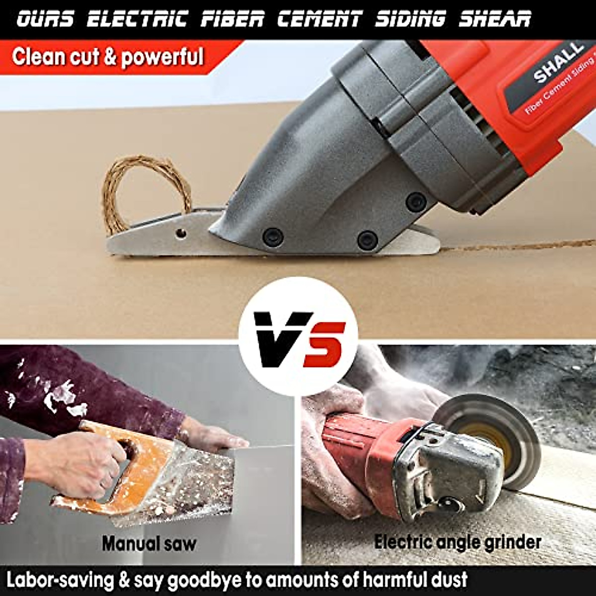 SHALL Electric Fiber Cement Siding Shear, 4.8-Amp Hardie Board Cutter & 5/16” (8 mm) Fiber Cement Siding Shear Blades Replacement Set