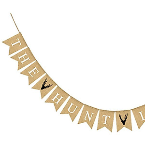 The Hunt is Over Banner Burlap Bunting Banner Garland Flags for Hunting Festival Party Decorations
