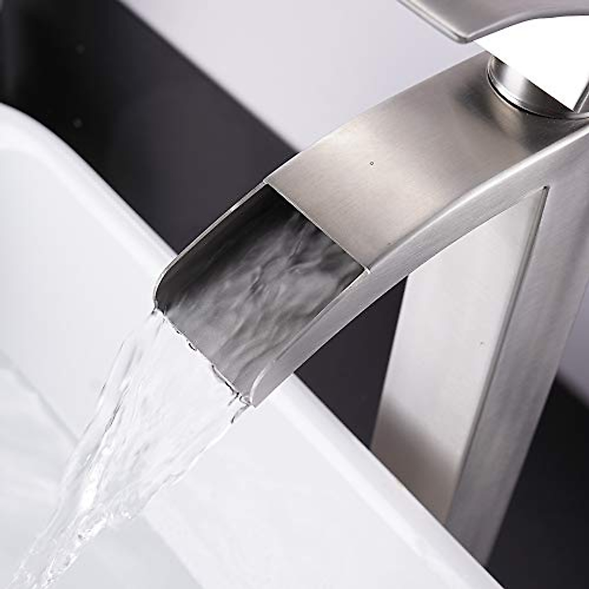 VCCUCINE Modern Vessel Sink Brushed Nickel Tall Waterfall Bathroom Faucet, Single Handle Mixer Vessel Sink Faucet with Pop Up Drain and Two 3/8" Hoses