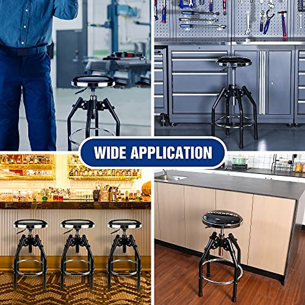WORKPRO Heavy Duty Adjustable Hydraulic Shop Stool,Garage Bar Stool, 29in to 33.86in, 330-Pound Capacity, Black