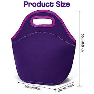 CHENGU 2 Pcs Neoprene Lunch Bag Insulated Thermal Lunch Bag Reusable and Foldable Lunch Bag with Zipper for Women Men Nurse Teacher Work Outdoor Travel Picnic, Soft and Lightweight (Purple, Rosy)