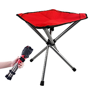 Azarxis Foldable Tripod Stool Portable Telescopic Chair Compact Lightweight for Camping Fishing Hiking Picnic Beach BBQ Travel Backpacking Garden Seat with Carry Bag (Red)