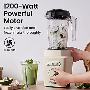 Hauswirt Smoothie Blender for Kitchen,1200W Professional Countertop Blender for Shakes and Smoothies, 3 Presets with 15 Speeds for Ice Crushing and Frozen Fruit Drinks, Tritan BPA-Free 51 Oz Jar, 25 oz & 16 oz to-go Cups, Easy Cleaning Detachable Blades B