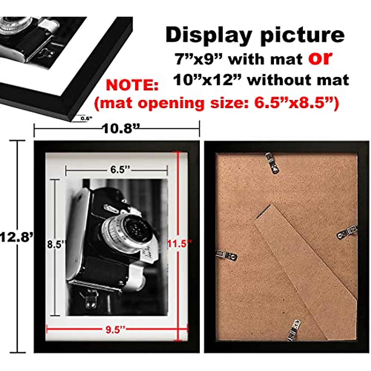 LUOFU 10x12 Picture Frames Set of 2,Black Picture Frame 10x12,Display Pictures 7x9 with Mat or 10x12 without Mat,Multi Photo Frames Collage for Wall Art Decorative or Tabletop Display